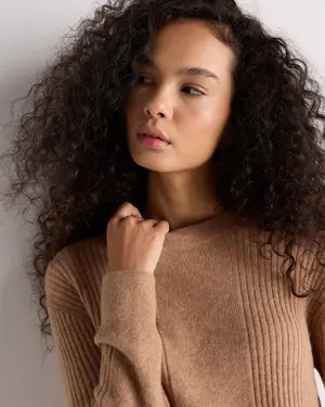 Quince Lightweight Baby Alpaca Ribbed Crewneck Sweater - Dune Camel