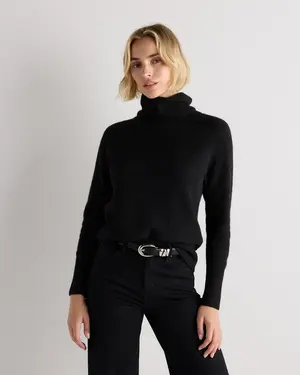 Quince Lightweight Baby Alpaca Turtleneck Sweater - Soft Black
