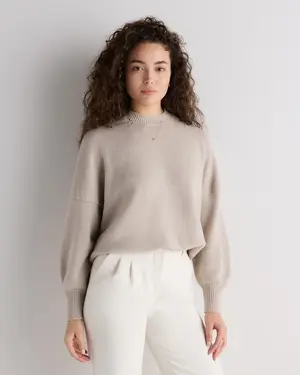 Quince 100% Mongolian Cashmere Slouchy Crewneck Sweater With Blouson Sleeves - Heather Cloud Beige