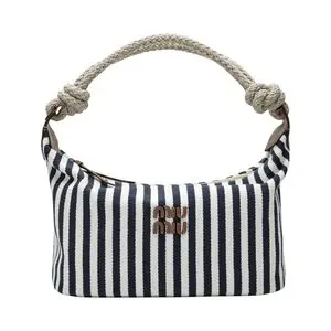 Miu Miu Striped Canvas Hobo Bag With Rope Handle