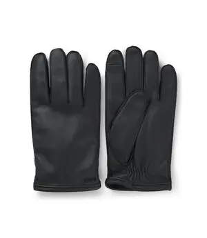 BOSS Touch-tech Leather Gloves With Metal Logo Detail - Black