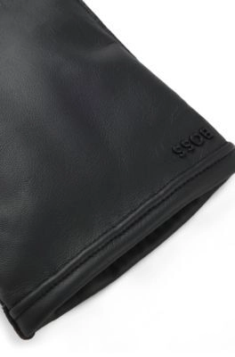 BOSS Touch-tech Leather Gloves With Metal Logo Detail