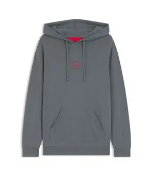 Hugo Relaxed-fit Hoodie In Stretch Cotton With Logo Print - Grey