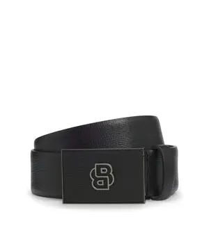 BOSS Double B Monogram Buckle Leather Belt - Black