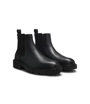 BOSS Grained Leather Boots With Elastic Side Panels