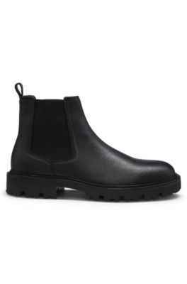 BOSS Grained Leather Boots With Elastic Side Panels
