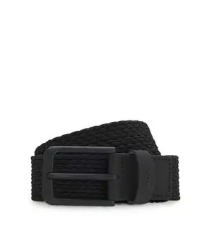 BOSS Woven Belt With Leather Trims And Logo Detail - Black