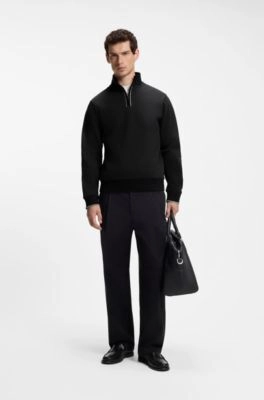 BOSS Funnel Neck Zip Sweatshirt In Pure Cotton