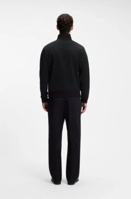 BOSS Funnel Neck Zip Sweatshirt In Pure Cotton