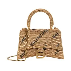Balenciaga Hourglass Xs Top Handle Bag Allover Logo Strass - Gold