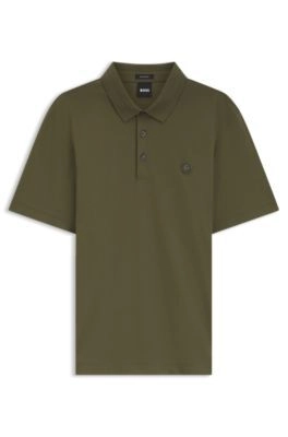 BOSS Mercerized-cotton Polo Shirt With Double B Monogram - Light Green