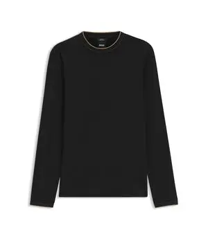 BOSS Long-sleeved T-shirt In Mercerized Cotton With Contrast Trim - Black