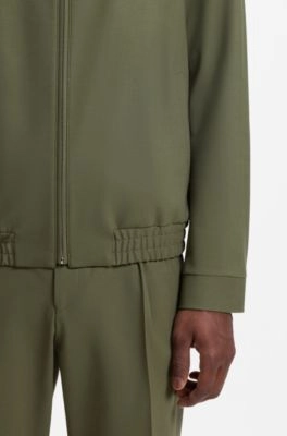 Hugo Slim-fit Wool-blend Poplin Jacket With Zip Closure