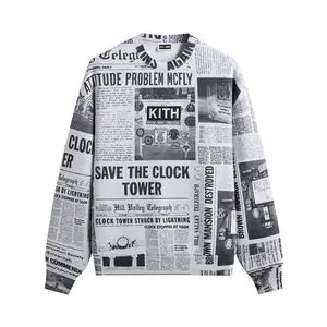 Kith For Back To The Future Newspaper All-over Printed Nelson Crewneck 'light Heather - Grey
