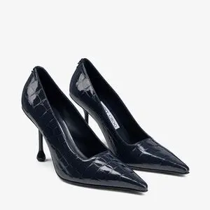 JIMMY CHOO Ixia 95 Shiny Croc Embossed Leather Pumps