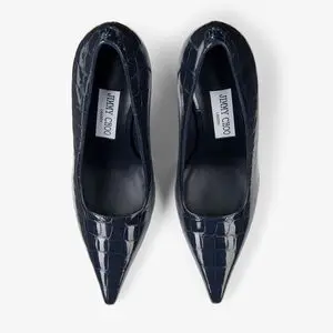 JIMMY CHOO Ixia 95 Shiny Croc Embossed Leather Pumps