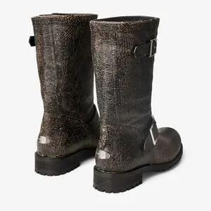 JIMMY CHOO Biker Mid Black And Toffee Crackled Leather Biker Mid Boots - Black/toffee