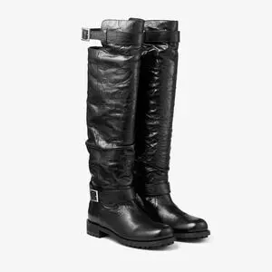 JIMMY CHOO Biker Knee Boot Lamb Leather Knee-high Biker Boots