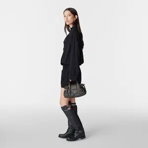 JIMMY CHOO Biker Knee Boot Lamb Leather Knee-high Biker Boots - Black