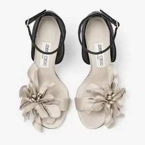 JIMMY CHOO Coko 100mm Satin Sandals With Floral Accent - Bone/black
