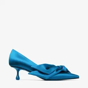 JIMMY CHOO Issy Pump 50 Satin Sandals With Oversized Bow - Lagoon