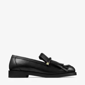 JIMMY CHOO Eska Loafer Leather Loafers With Fringed Detail - Black