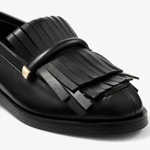 JIMMY CHOO Leather Eska Loafers With Fringed Detail - Black