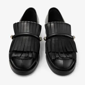 JIMMY CHOO Leather Eska Loafers With Fringed Detail - Black