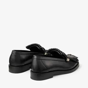 JIMMY CHOO Leather Eska Loafers With Fringed Detail - Black