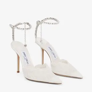 JIMMY CHOO Saeda 100 Lace Pumps With Crystal Chain Anklet