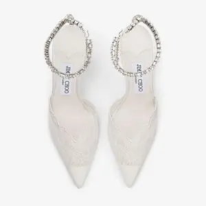 JIMMY CHOO Saeda 100 Lace Pumps With Crystal Chain Anklet