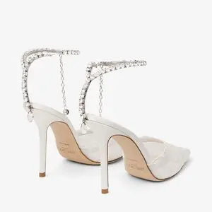 JIMMY CHOO Saeda 100 Lace Pumps With Crystal Chain Anklet