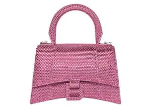 Balenciaga Hourglass Xs Hangbag With Rhinestones - Pink