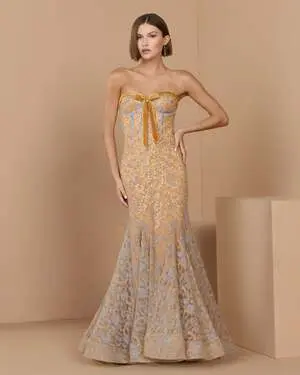 MAC DUGGAL COLLECTION Embroidered Lace Strapless Gown