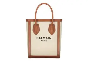 Balmain Leather Trimmed Tote Bag - Beige