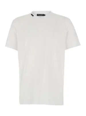 Dolce & Gabbana Crew Neck T-shirt With Logo Patch On The Neck In Cotton For - White