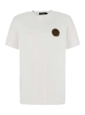 Dolce & Gabbana Crew Neck T-shirt With Logo Embroidery On The Front In Cotton For - White