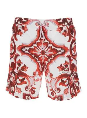 Dolce & Gabbana Dolce & Gabbana Bordeaux Swim Shorts With All-Over Maiolica Print Multicolor