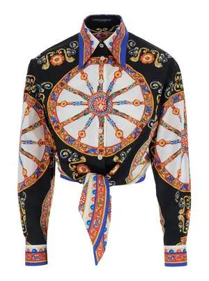 Dolce & Gabbana Carretto Print Cotton Poplin Cropped Shirt - Multicolor