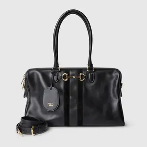Gucci Large Leather Boston Bag With Horsebit Detail - Black