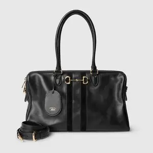 Gucci Large Leather Boston Bag With Horsebit Detail - Black