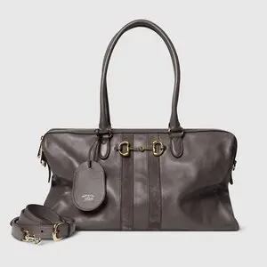 Gucci Leather Boston Bag With Horsebit Detail - Grey
