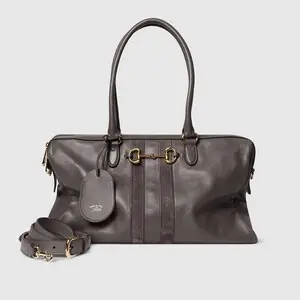 Gucci Leather Boston Bag With Horsebit Detail - Grey