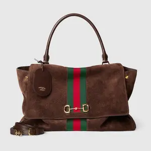 Gucci Paparazzo Large Top Handle Bag In Suede - Brown