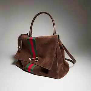 Gucci Paparazzo Large Top Handle Bag In Suede - Brown