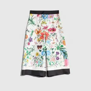 Gucci Printed Silk Twill Pants With Flora Motif - White