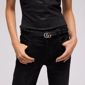 Gucci Gg Marmont Thin Leather Belt - Black