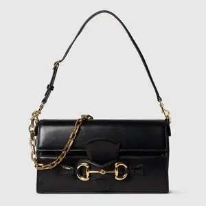 Gucci Horsebit Ristretto Medium Shoulder Bag In Leather - Black