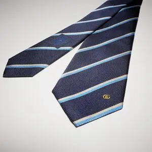 Gucci Striped Double G Silk Jacquard Neck Tie