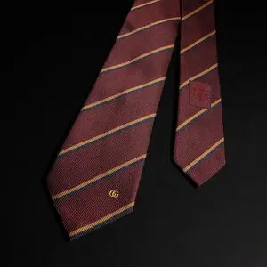 Gucci Striped Double G Silk Jacquard Neck Tie - Red